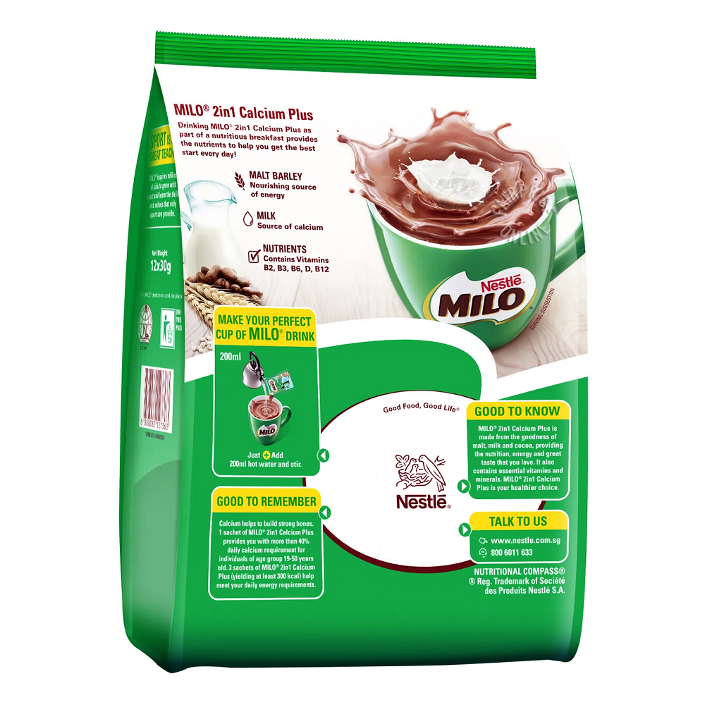 Milo 2-in-1 Chocolate Malt with Calcium Enriched 12's 30g
