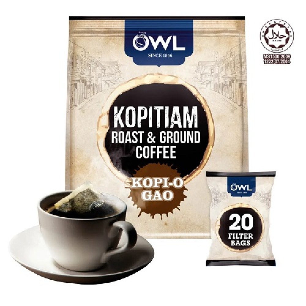Owl 2-in-1 Kopitiam Roast & Ground Coffee Bags Kopi-O Gao (20 Sachets) 20g
