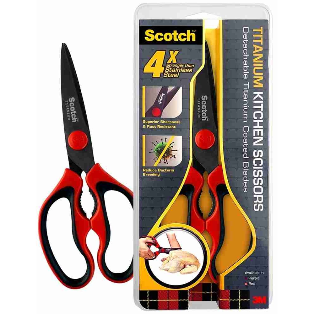 3M Scotch Anti-Bacterial Titanium Detachable Kitchen Scissors Red