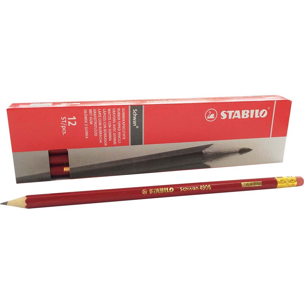 STABILO Schwan Pencil 4906 (12 Pencils) 2B Eraser Tip