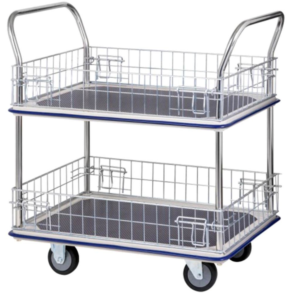 2-Tier Double-Handle Trolley Cart w/Mesh Basket (985 x 610 x 1060mm) 370kg