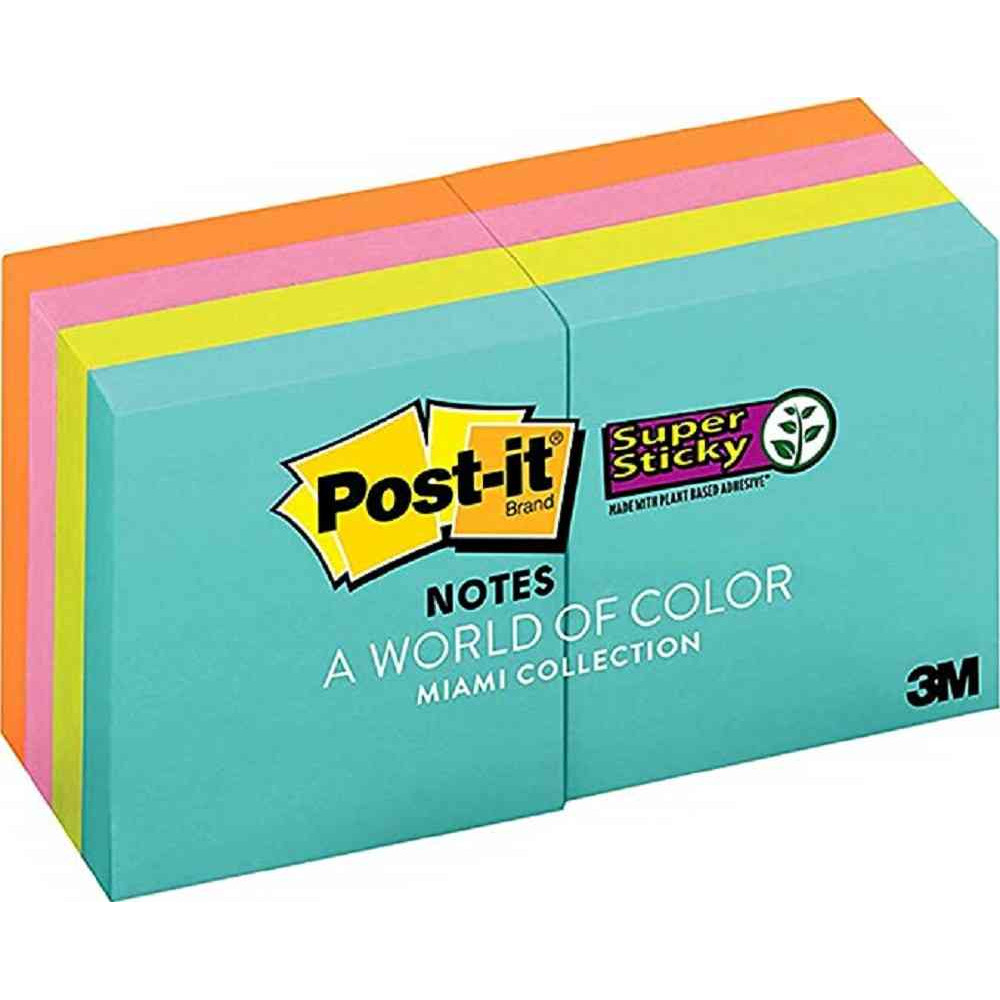 3M Post-it Super Sticky Notes 622-8SSMIA (2" x 2") 8'S Miami Collection