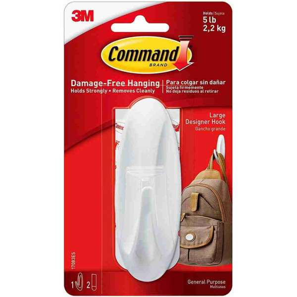 3M Command Damage-Free Hanging Designer Hook Large 2.2kg